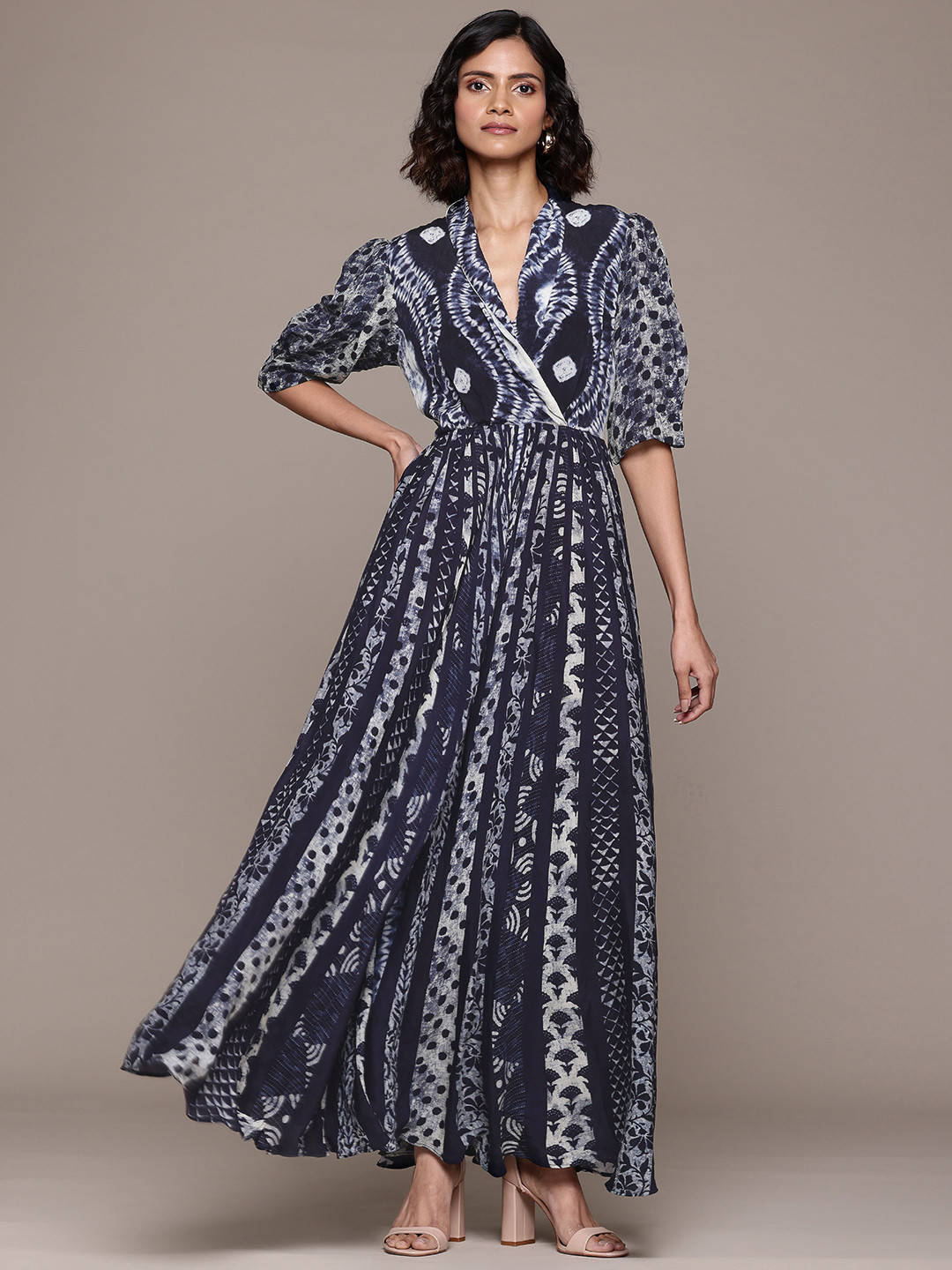 Buy Label Ritu Kumar Print Puff Sleeves Crepe Maxi Dress - Dresses for ...