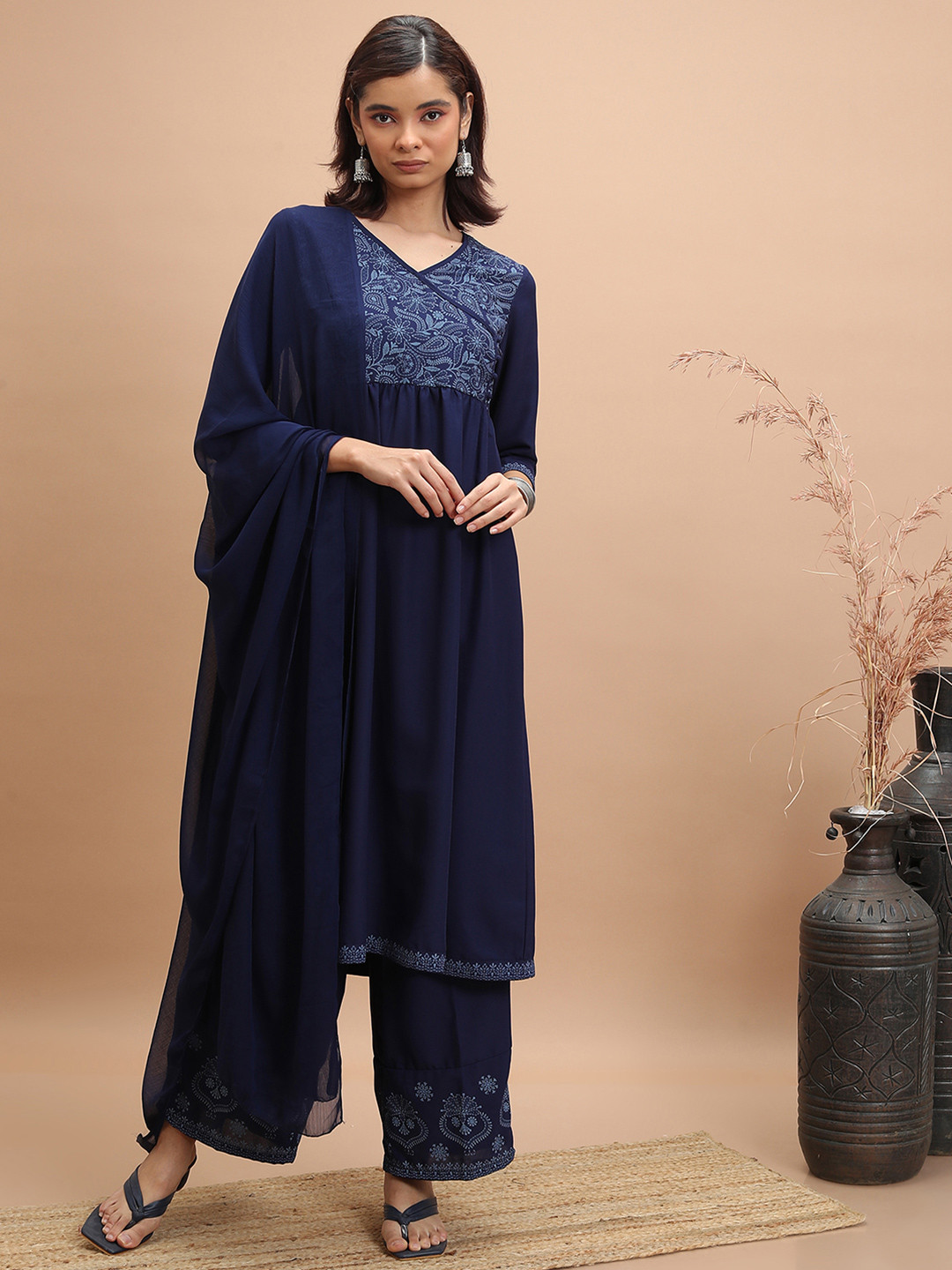 Buy Vishudh Women Floral Printed Regular Kurta With Palazzos & With ...