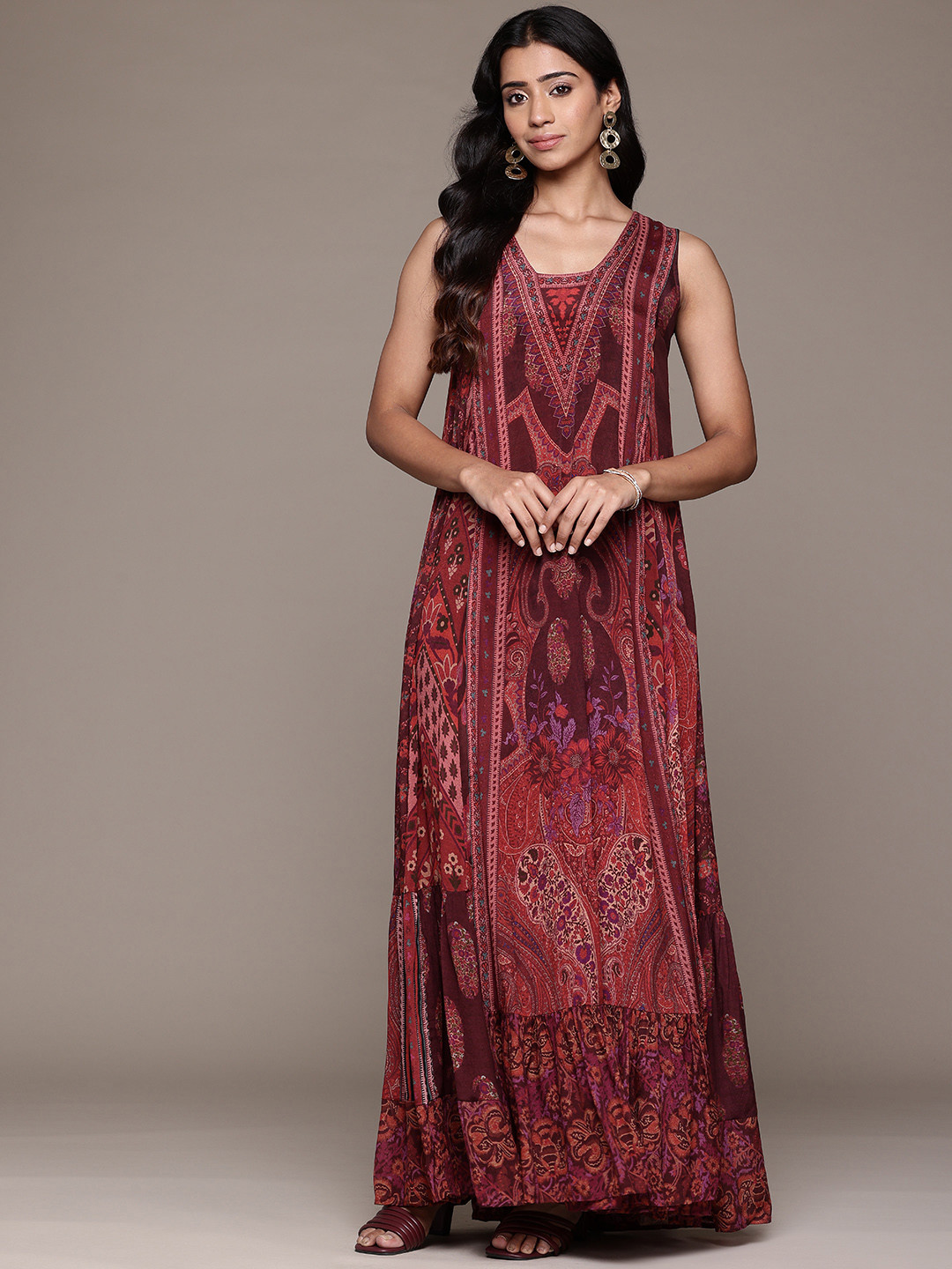 Buy Ritu Kumar Ethnic Motifs Print Crepe A Line Maxi Dress - Dresses ...