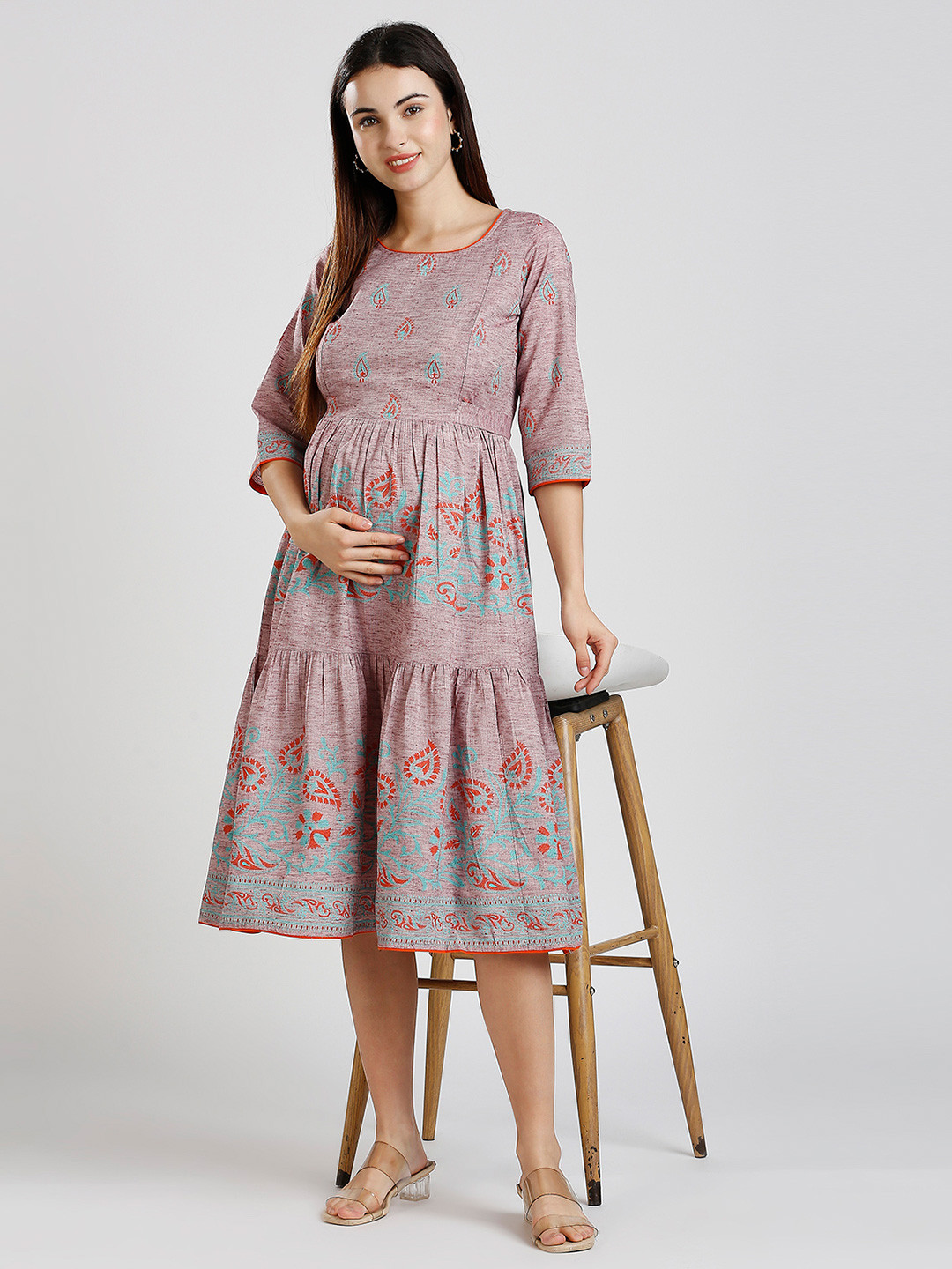 Buy DUMMY SHAPE Women Flared Sleeves Tiering Maternity Anarkali Kurta ...