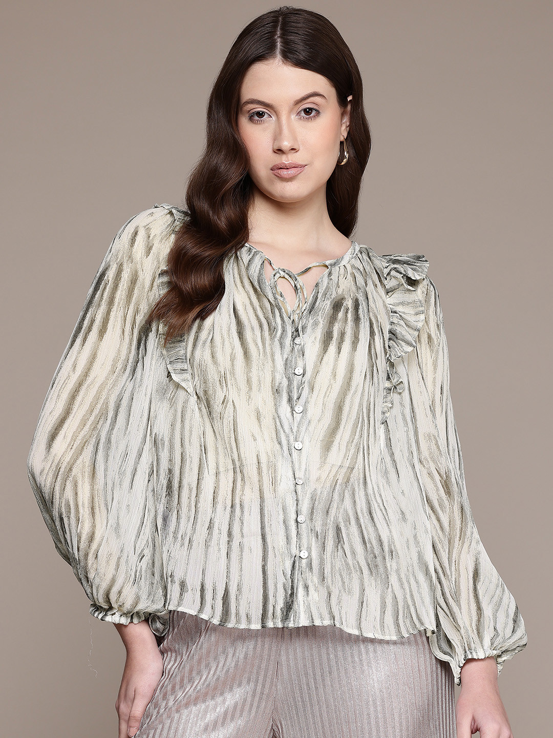 Buy MANGO Printed Ruffled Shirt Style Top - Tops for Women 30571204 ...
