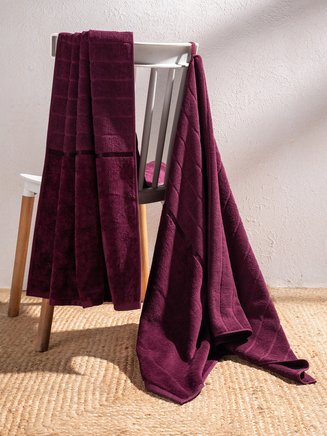 Buy DAMENSCH Maroon 2 Pieces Cotton 500 GSM Bath Towel - Bath Towels ...