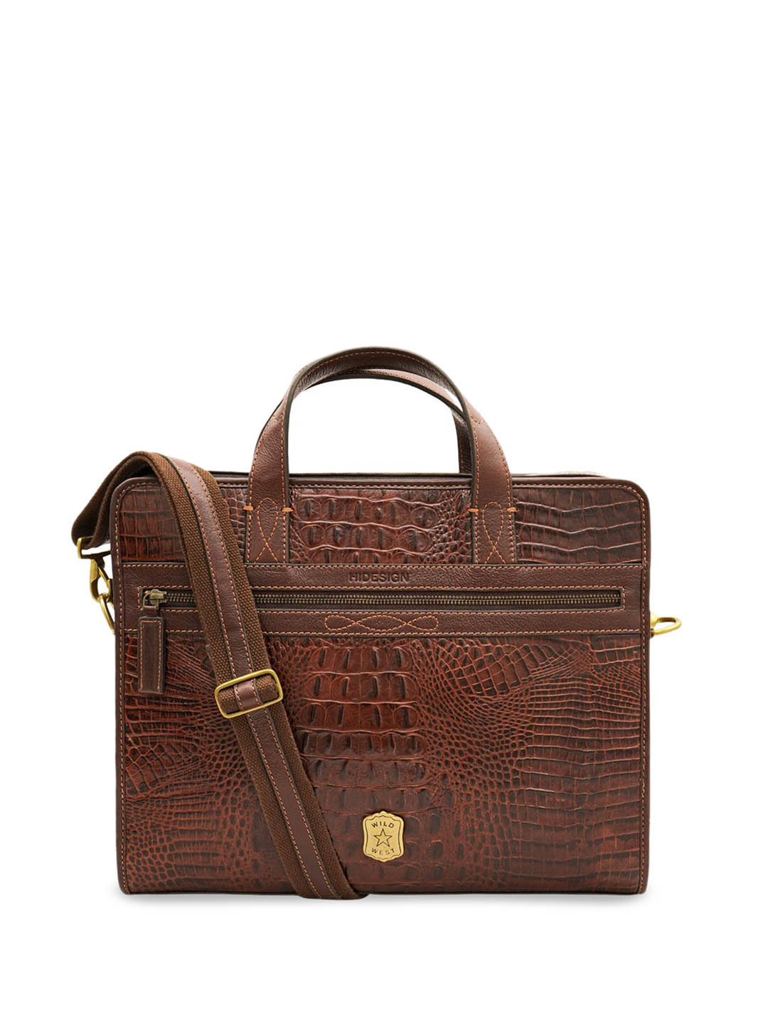 Buy Hidesign Textured Leather Structured Briefcase / Shoulder Bag With ...