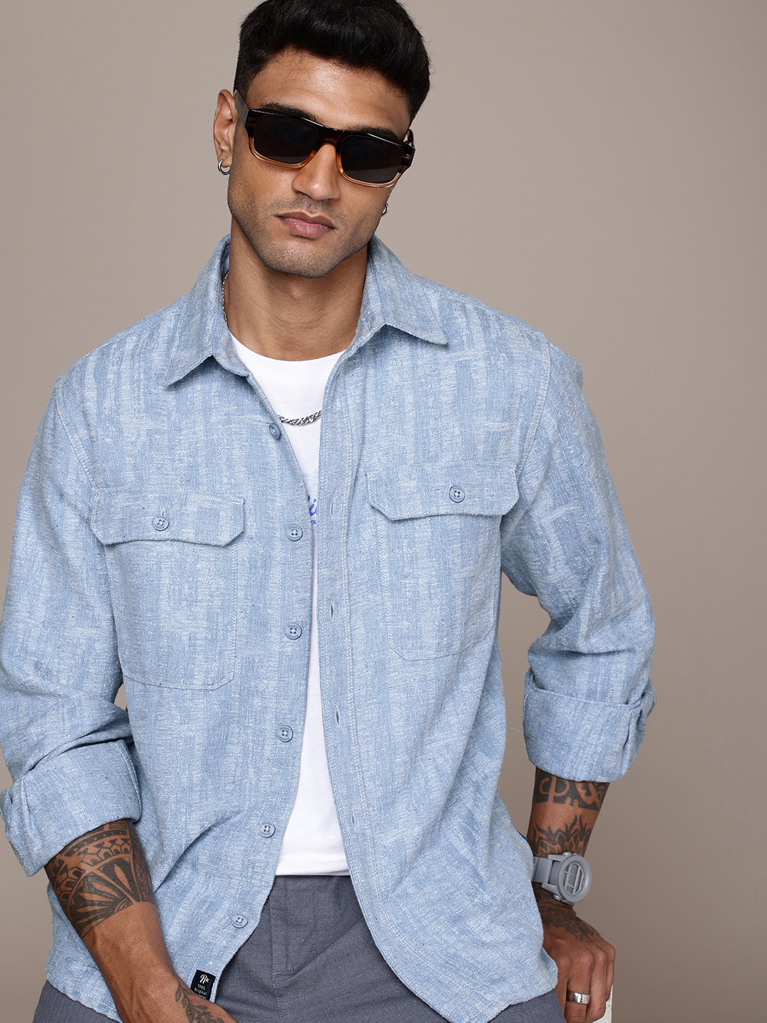 Buy The Roadster Life Co. Self Design Opaque Relaxed Fit Casual Shacket ...