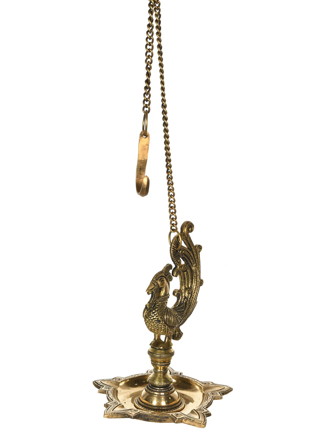 Buy Exotic India 9" Mayur Hanging Wick Lamp In Brass Made In India ...