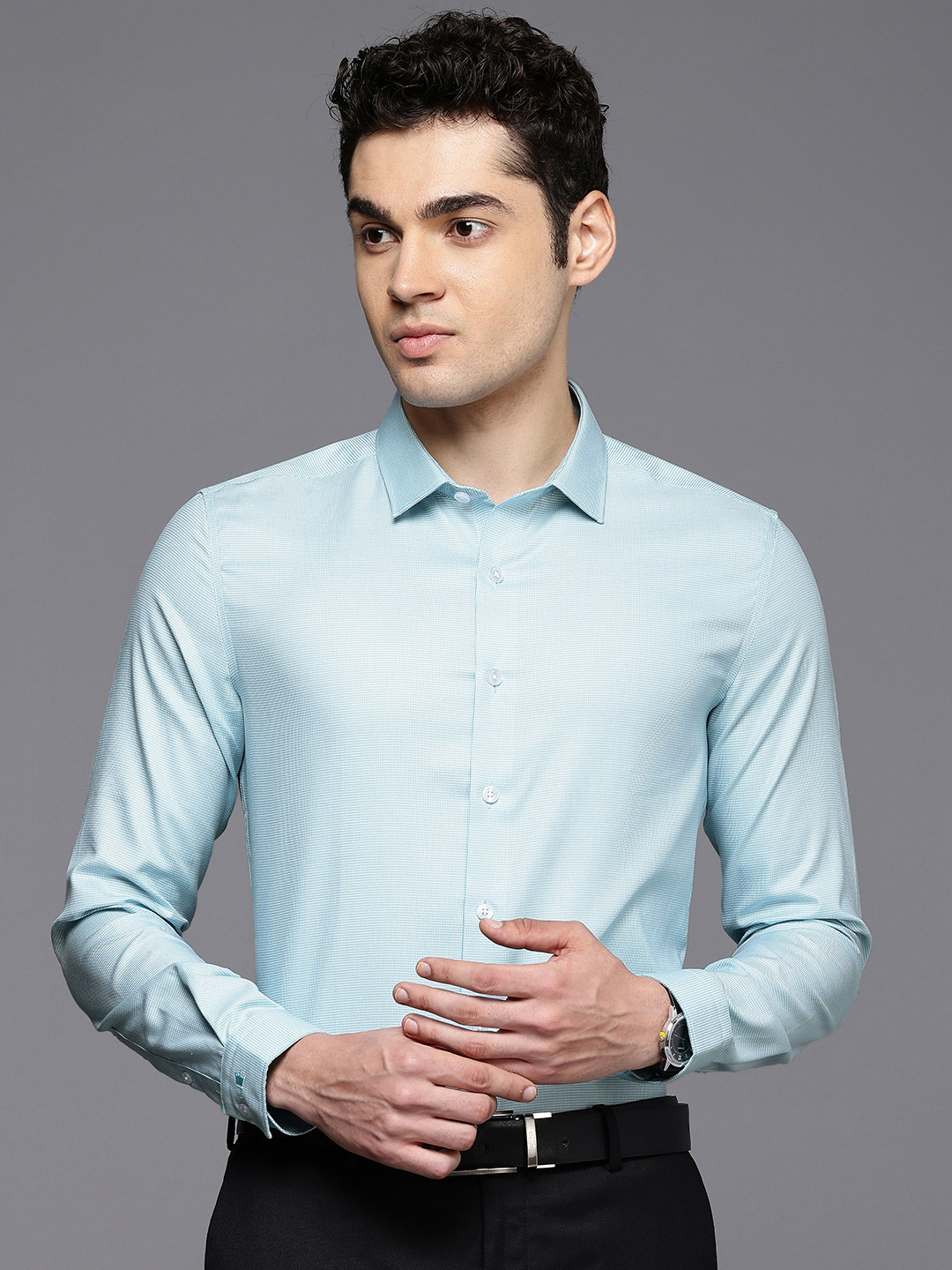 Buy Louis Philippe Pure Cotton Self Design Textured Super Slim Fit ...