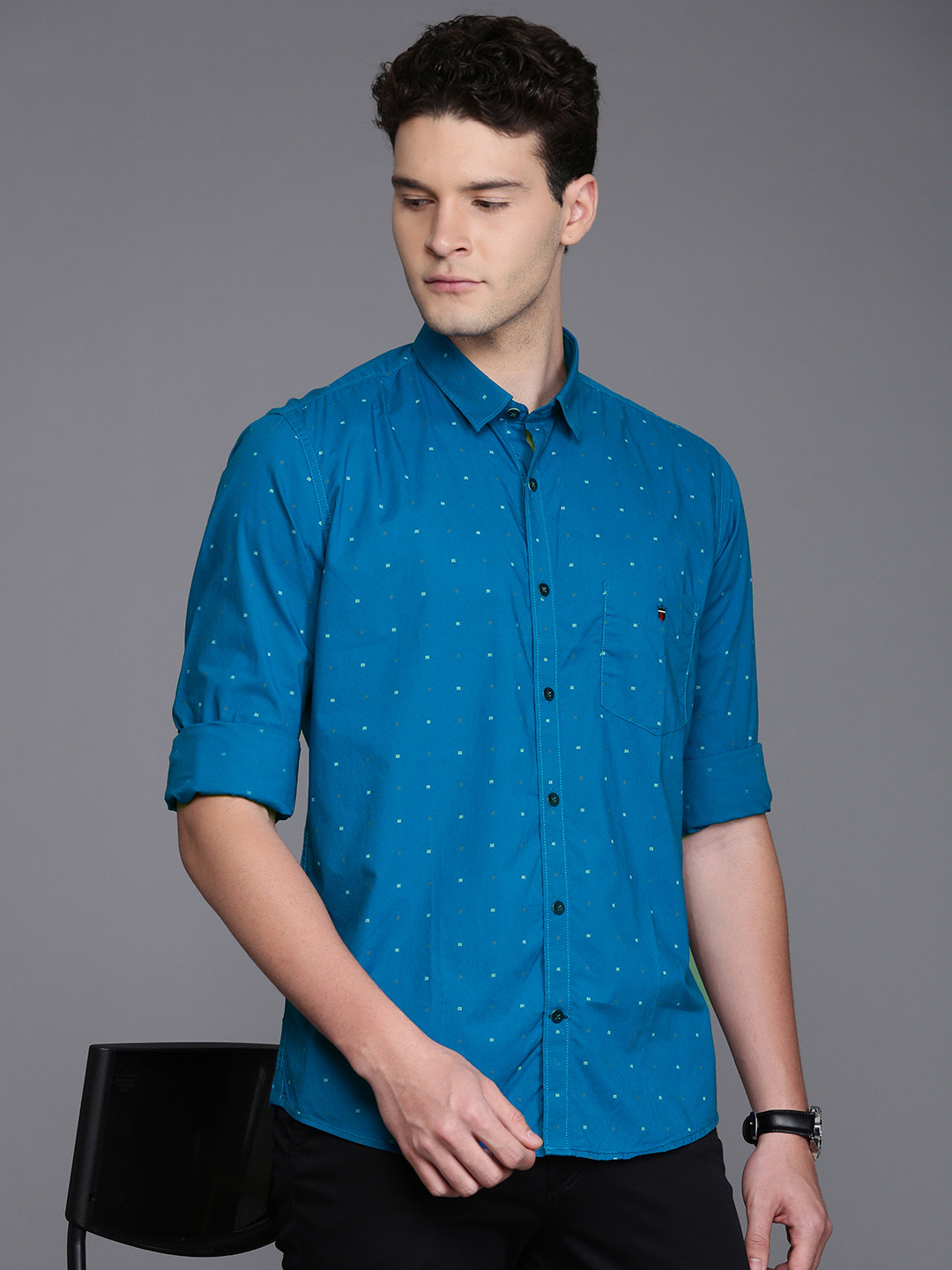 Buy Louis Philippe Sport Pure Cotton Slim Fit Geometric Printed Casual ...