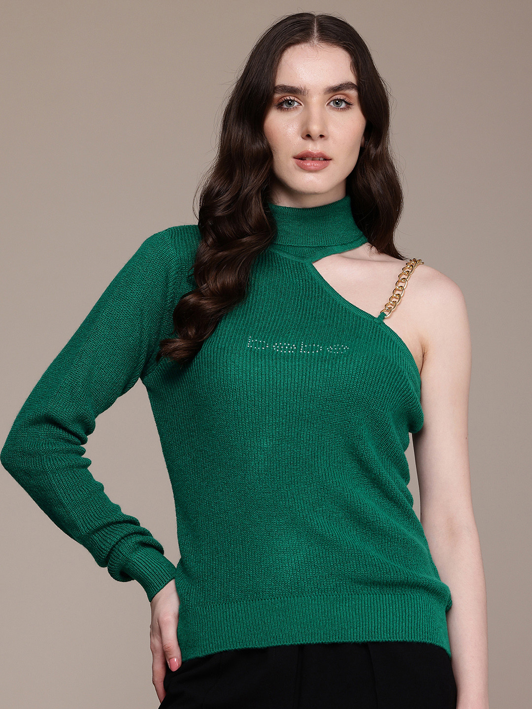 Buy Bebe Turtle Neck One Shoulder Chain Link Detail Pullover - Sweaters ...