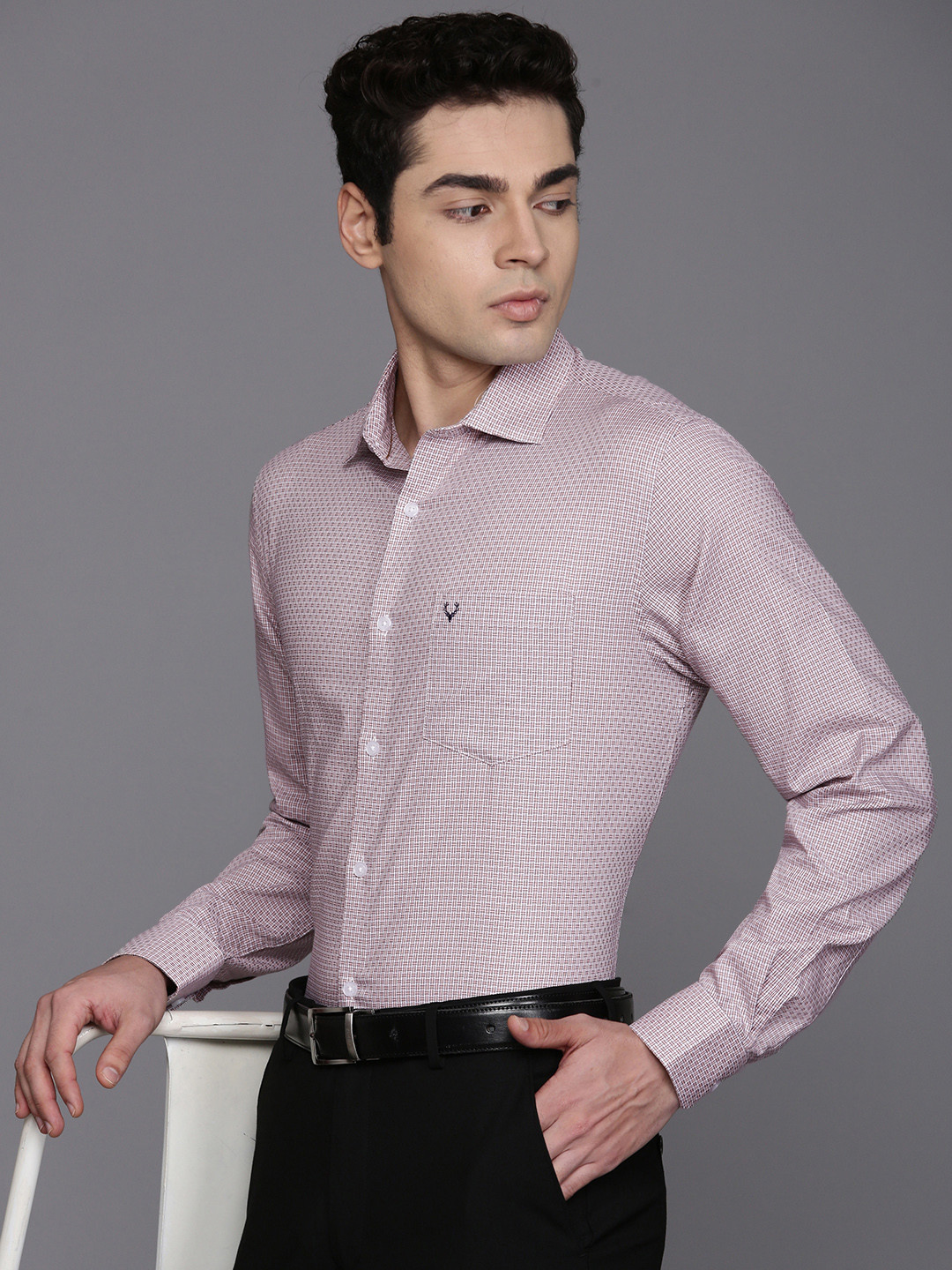Buy Allen Solly Pure Cotton Sport Fit Checked Opaque Formal Shirt ...