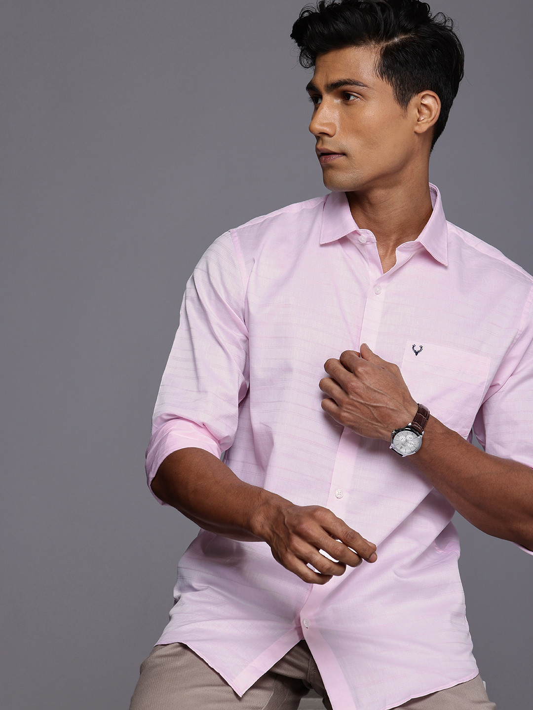 Buy Allen Solly Classic Fit Horizontal Striped Pure Cotton Casual Shirt ...