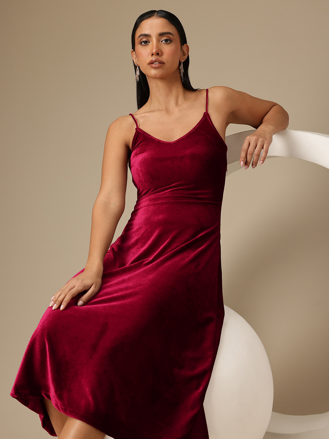 Buy Chemistry Velvet Finish Slip A Line Midi Dress - Dresses for Women ...