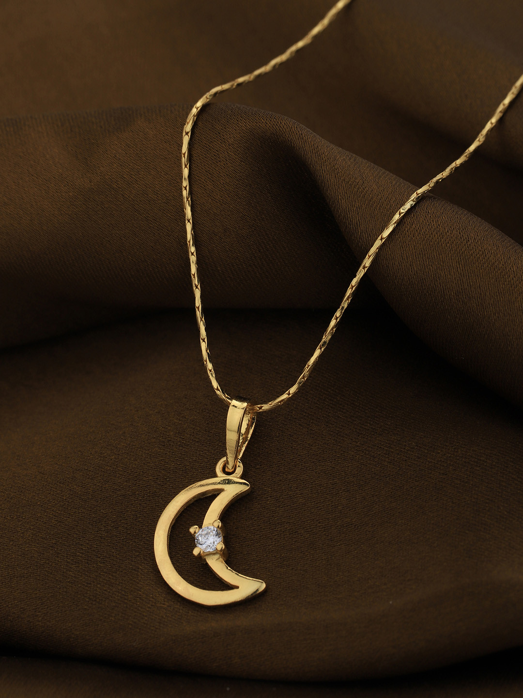 Buy Carlton London 18kt Gold Plated CZ Moon & Star Pendat With Chain ...