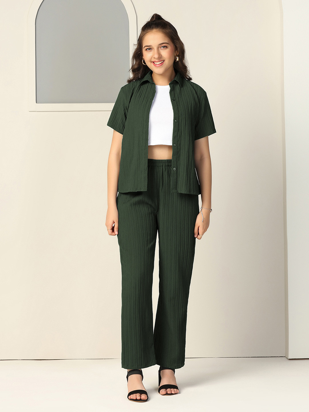 Buy OMPAX Girls Short Sleeves Shirt With Trousers And Inner - Clothing ...