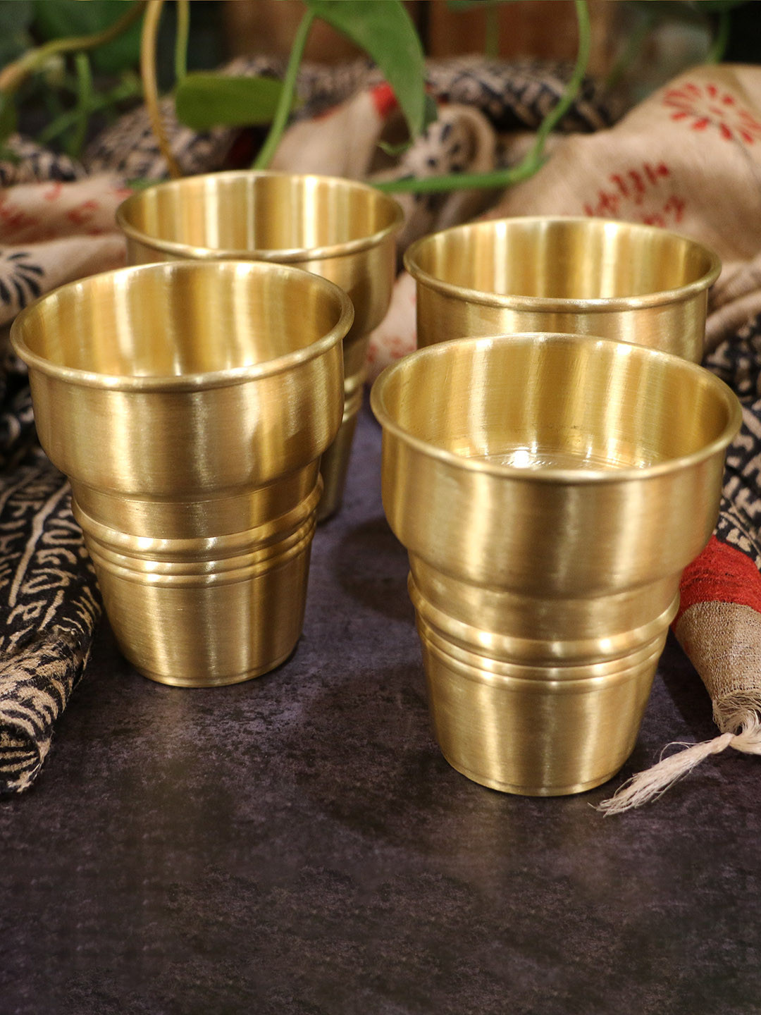 Buy Ambi Home Gold Toned 4 Pieces Brass Kulhad Glass 400ml - Water ...