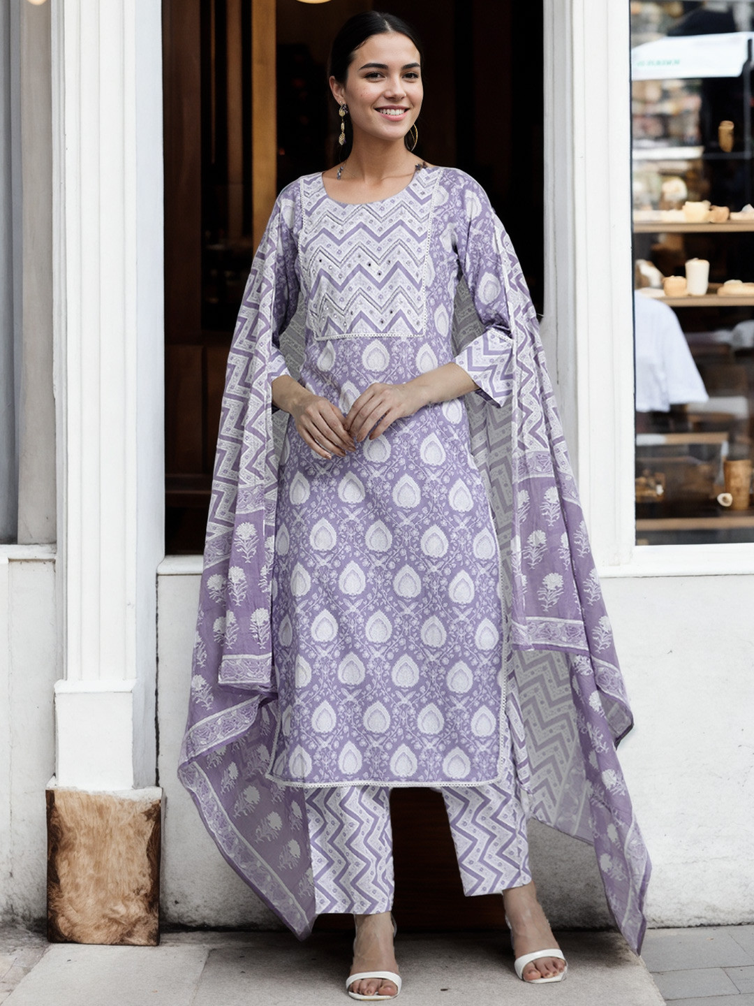 Buy Jaipur Kurti Ethnic Printed Cotton Kurta Set With Dupatta - Kurta ...