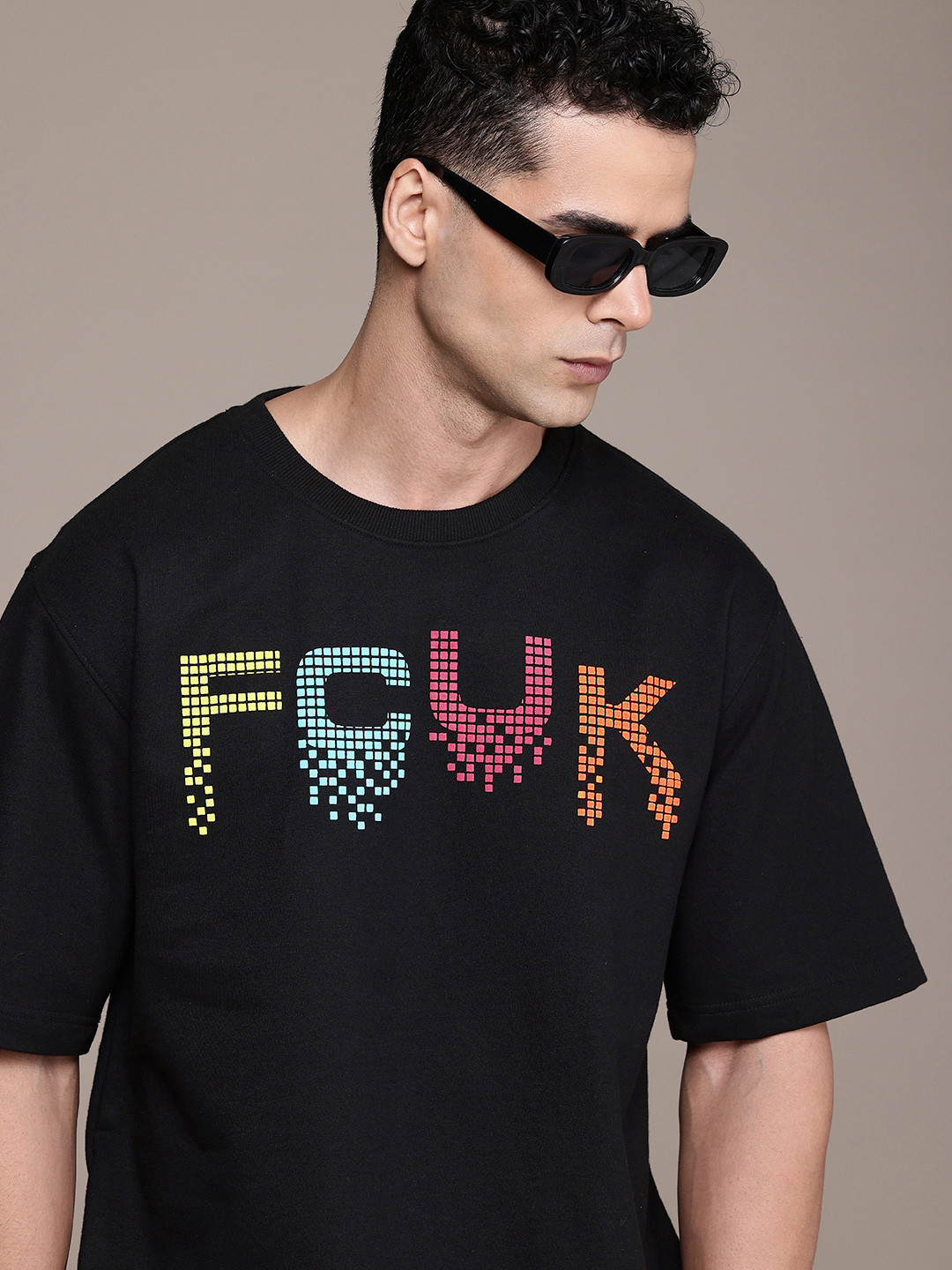 Buy FCUK Men Brand Logo Printed Oversized Pure Cotton Bio Finish T ...