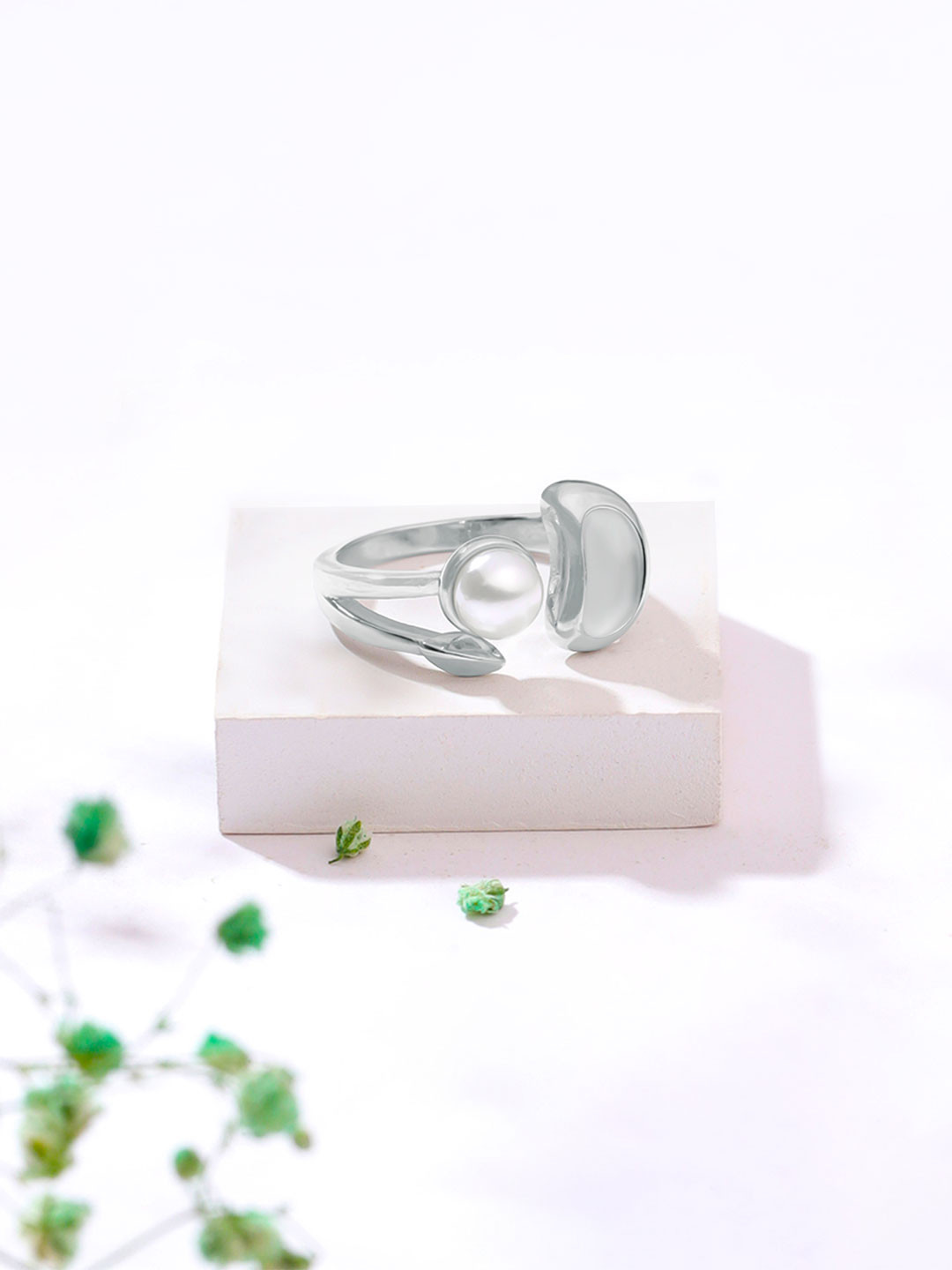 Buy Yellow Chimes Rhodium Plated Pearls Beaded Finger Ring - Ring for ...