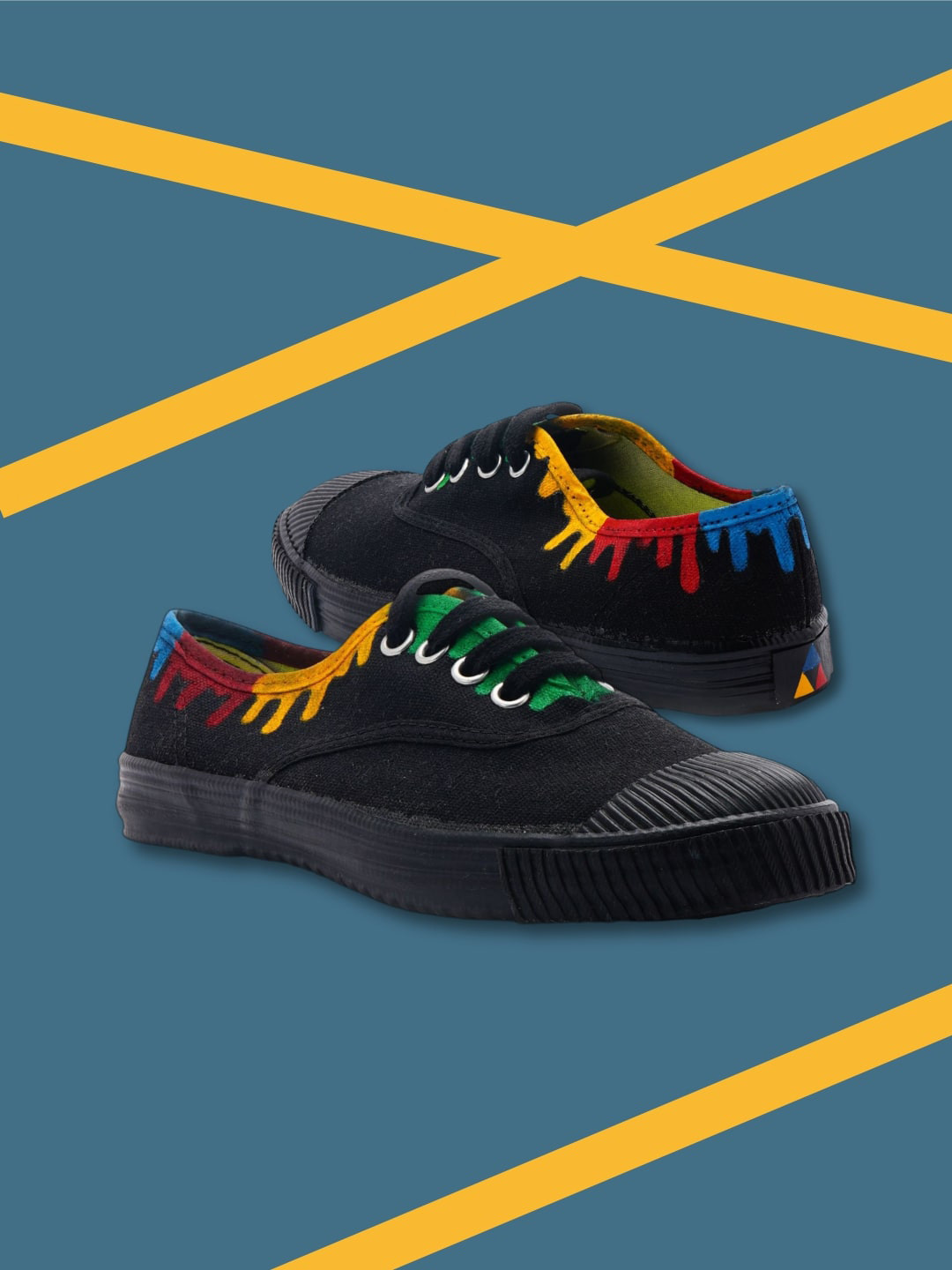 Buy Colour Kicks Women Black Melting Handpainted Canvas Sneakers ...