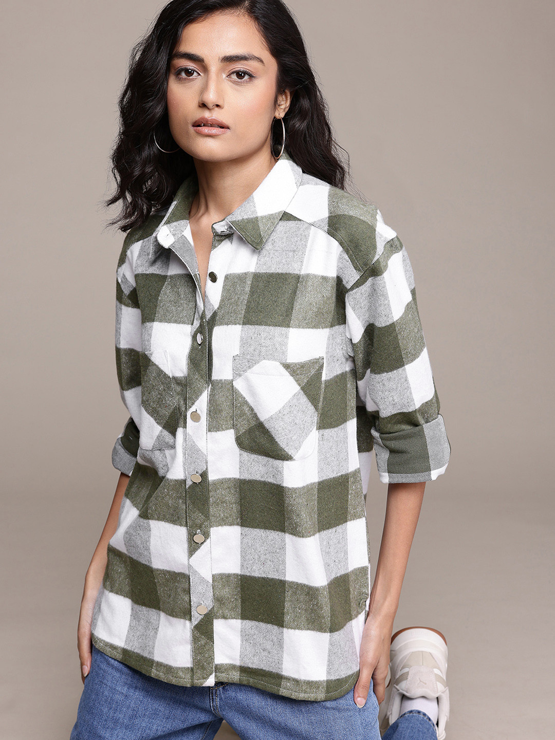 Buy The Roadster Lifestyle Co. Checked Flannel Pure Cotton Shacket ...