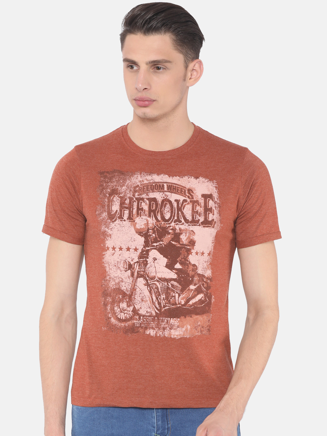 Buy Cherokee Men Rust Solid Round Neck T Shirt - Tshirts for Men ...