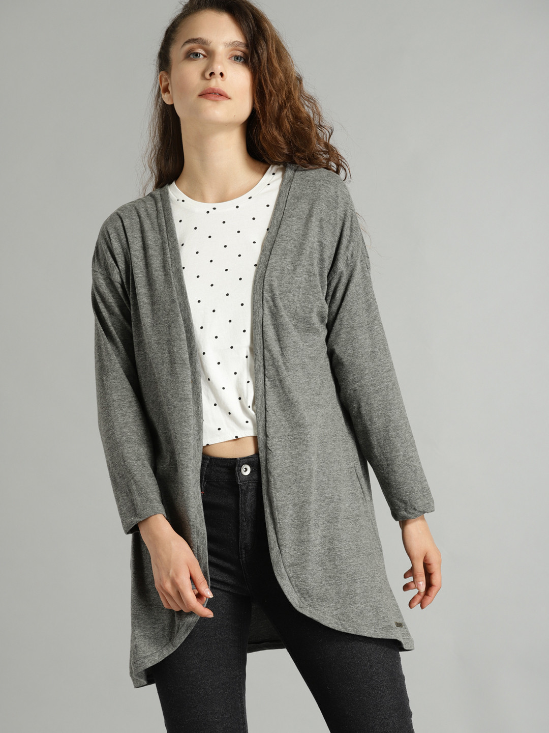 Buy Roadster Grey Solid Open Front Shrug - Shrug for Women 3076814 | Myntra