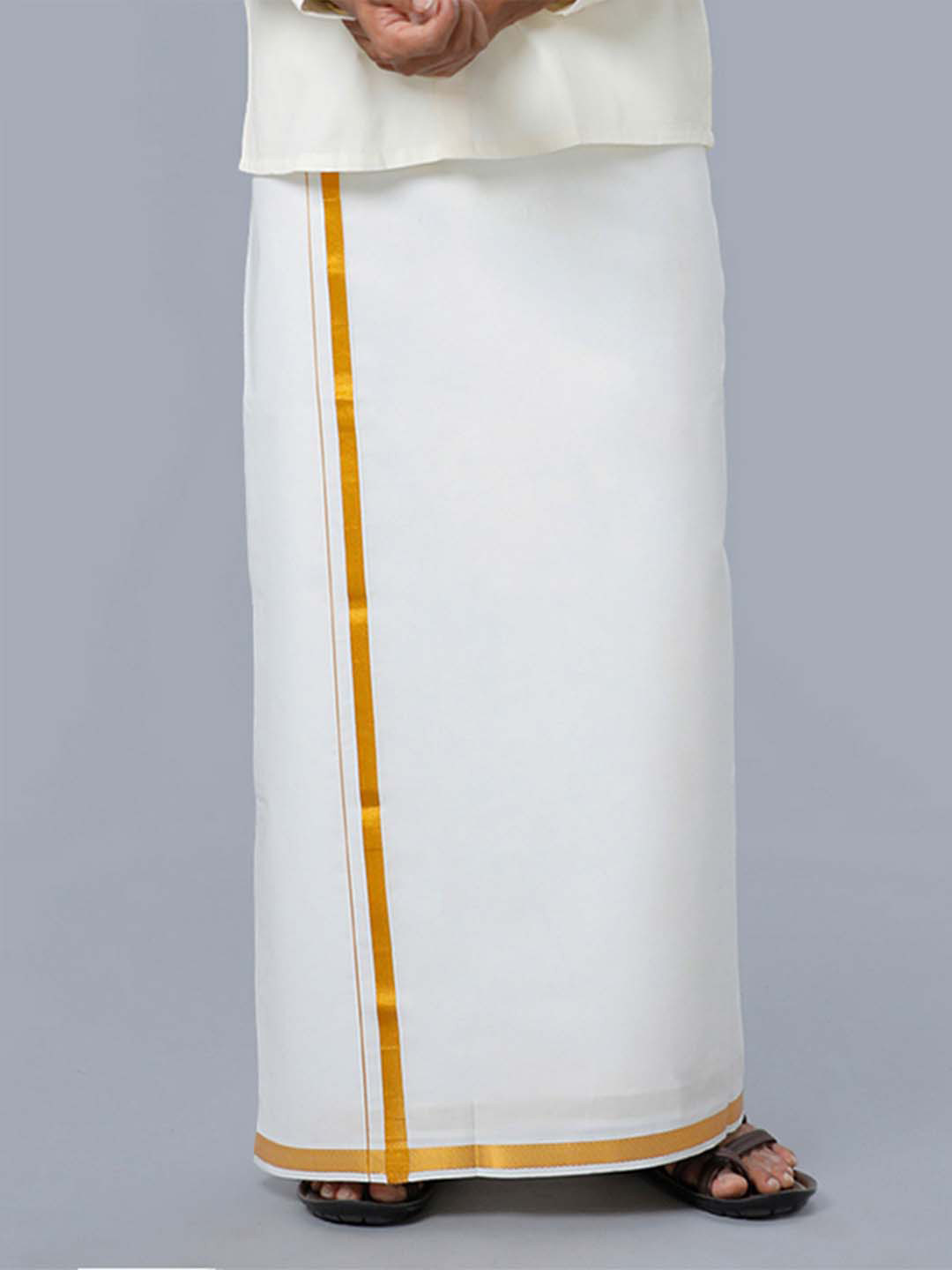 Buy Ramraj Men Cotton Solid Gold Jari Border Single Layer Dhoti ...