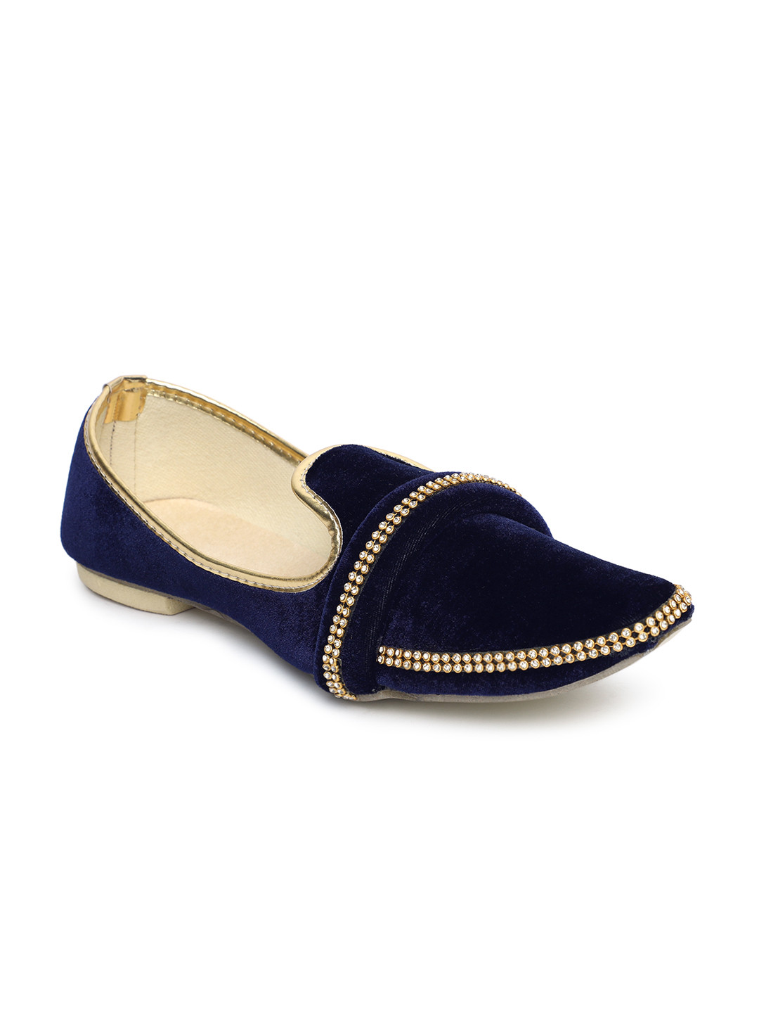 Buy RG DESIGNERS Men Navy Blue Velvet Embellished Mojaris - Casual ...