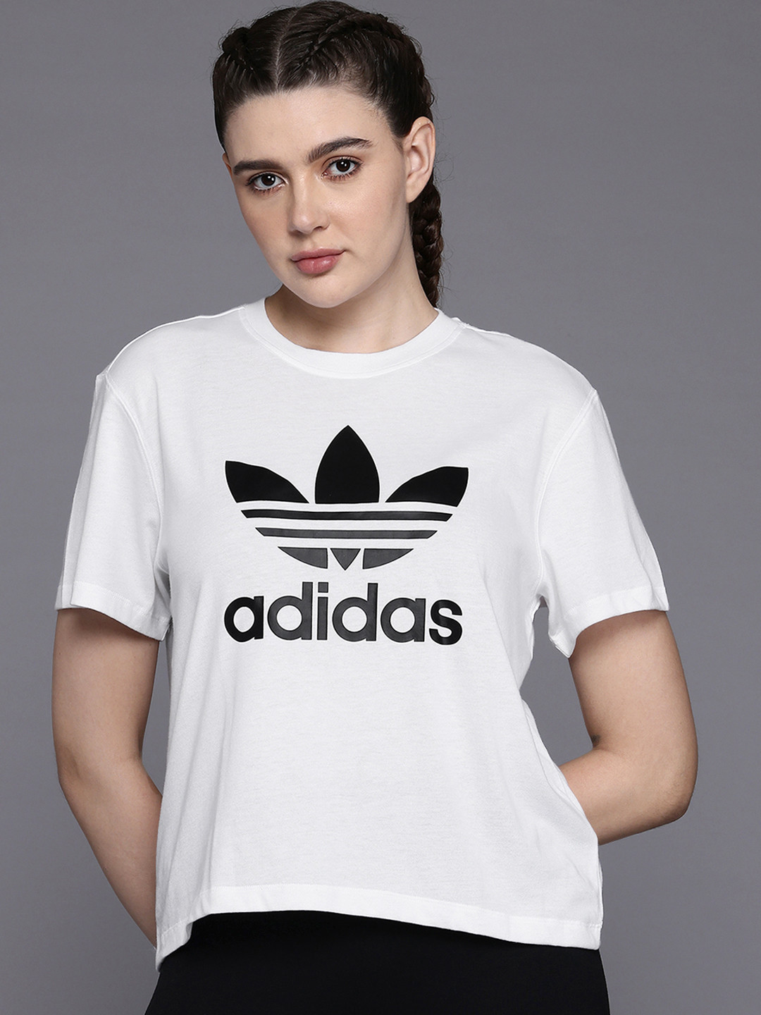 Buy ADIDAS Originals Brand Logo Printed Drop Shoulder Sleeves Trfl Boxy ...