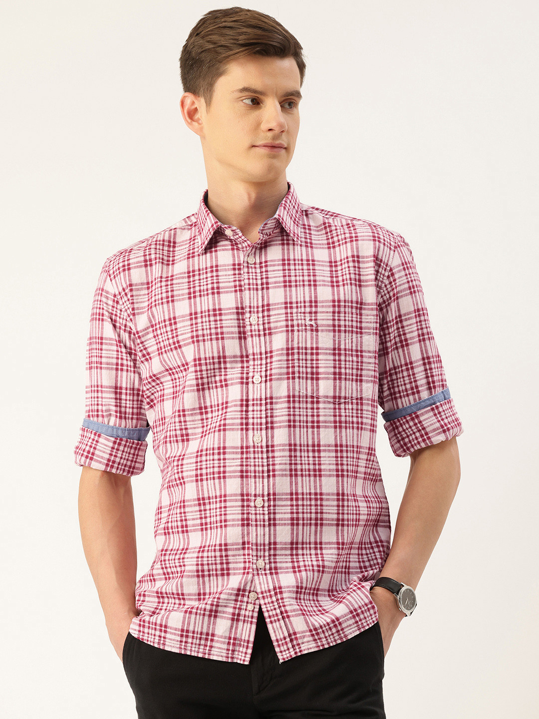 Buy Parx Pure Cotton Slim Fit Tartan Checks Casual Shirt - Shirts for ...