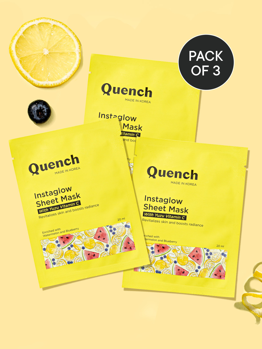 Buy Quench Botanics Set Of 3 Instaglow Sheet Mask With Yuzu Vitamin C ...