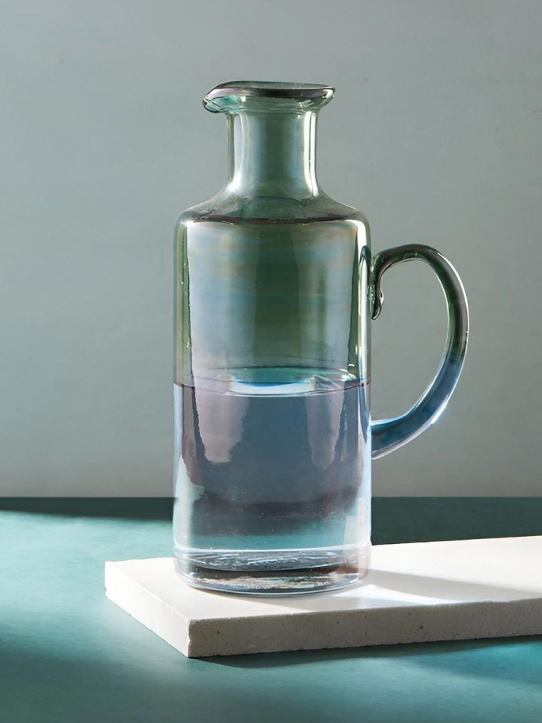 Buy Fabindia Harit Blue & Green Glass Water Jug 1L - Water Jugs for ...