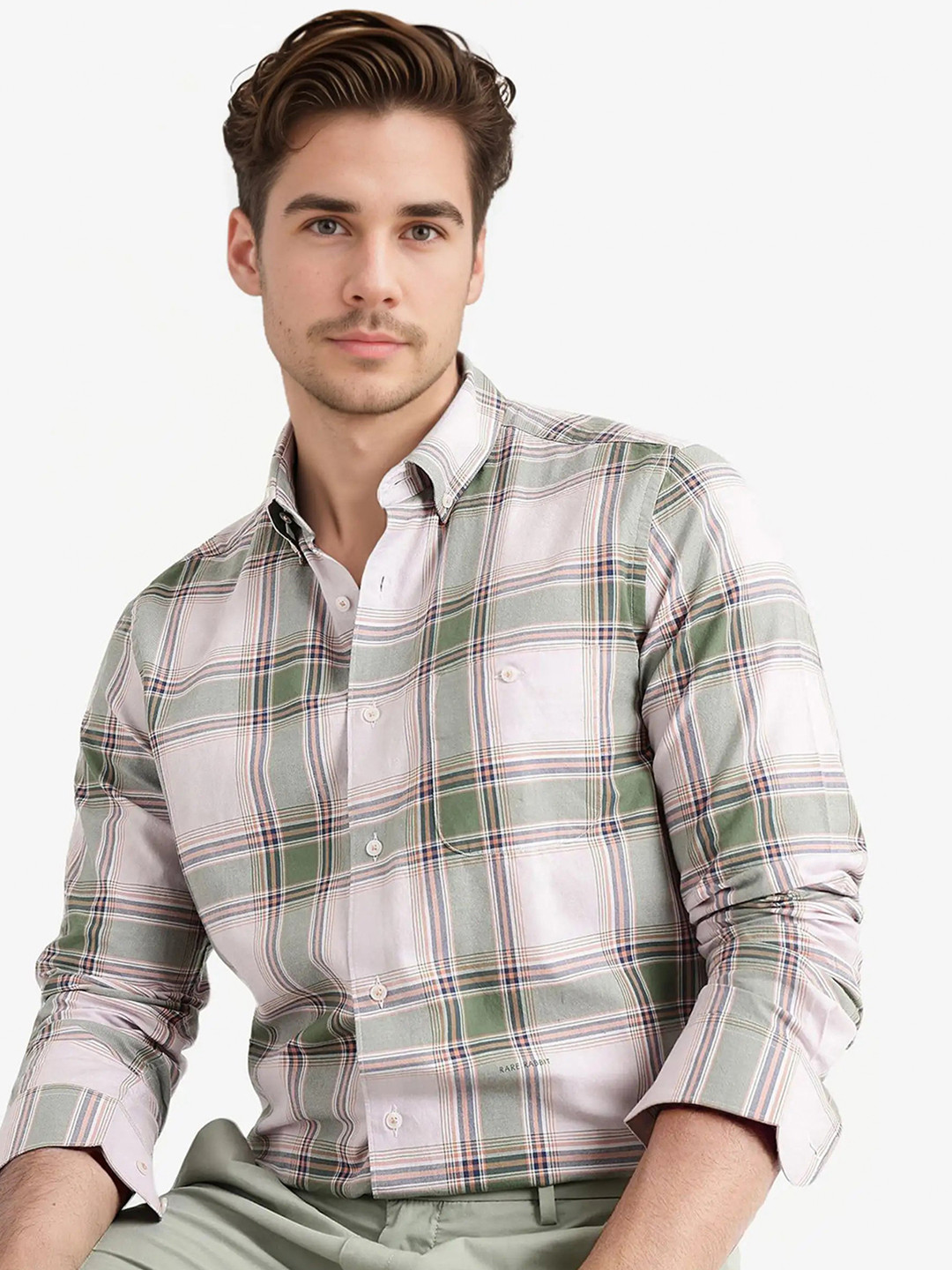 Buy RARE RABBIT Men Comfort Spread Collar Checked Cotton Casual Shirt ...