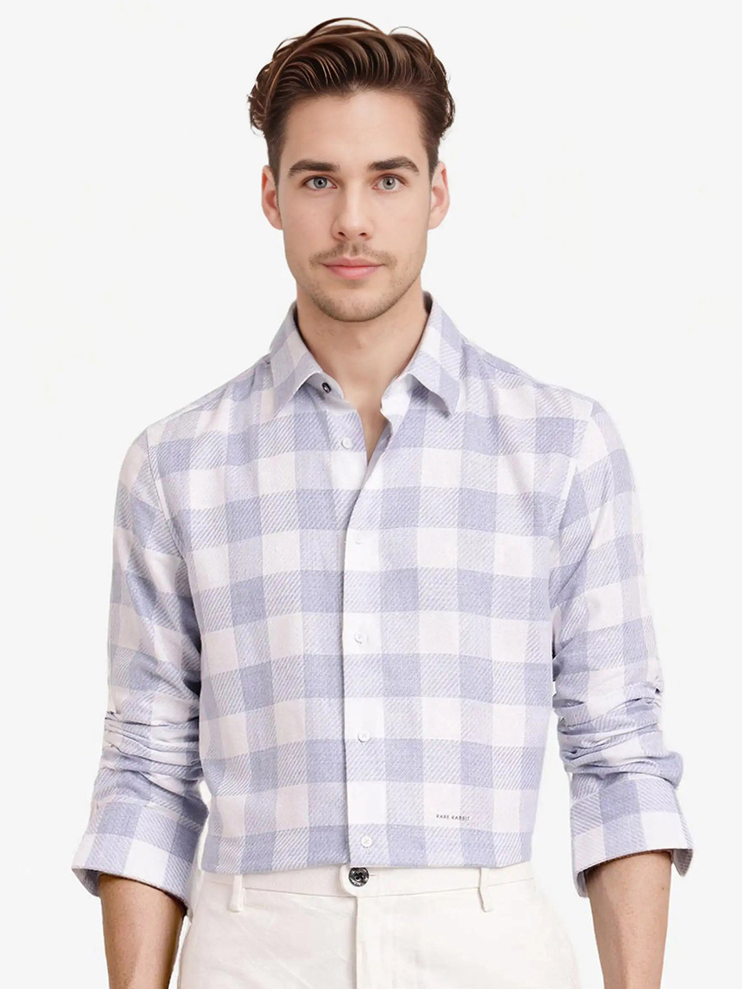 Buy RARE RABBIT Men Comfort Spread Collar Checked Cotton Casual Shirt ...