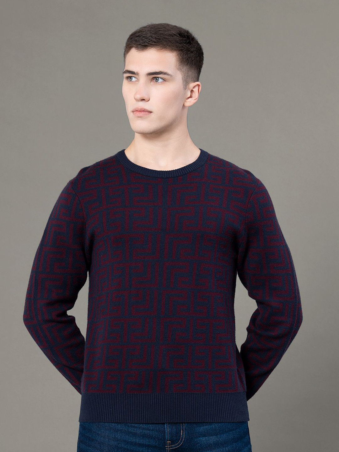 Buy Red Tape Men Abstract Round Neck Sweater - Sweaters for Men ...