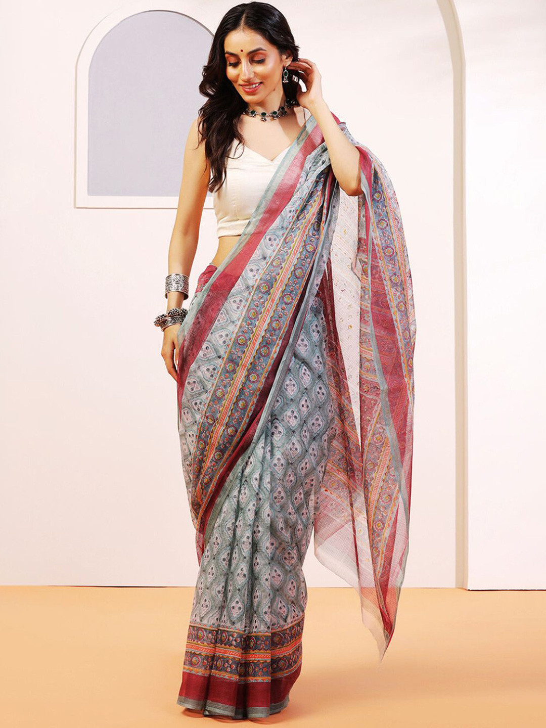 Buy ADITRI Handloom Ethnic Motifs Pure Cotton Kota Saree - Sarees for ...