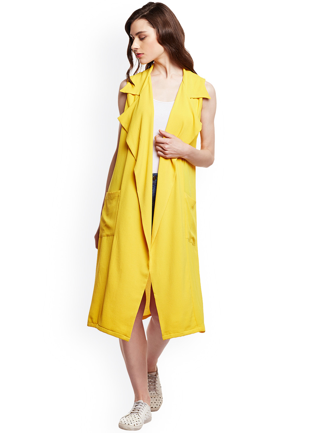 Buy THE SILHOUETTE STORE Yellow Solid Open Front Shrug - Shrug for ...