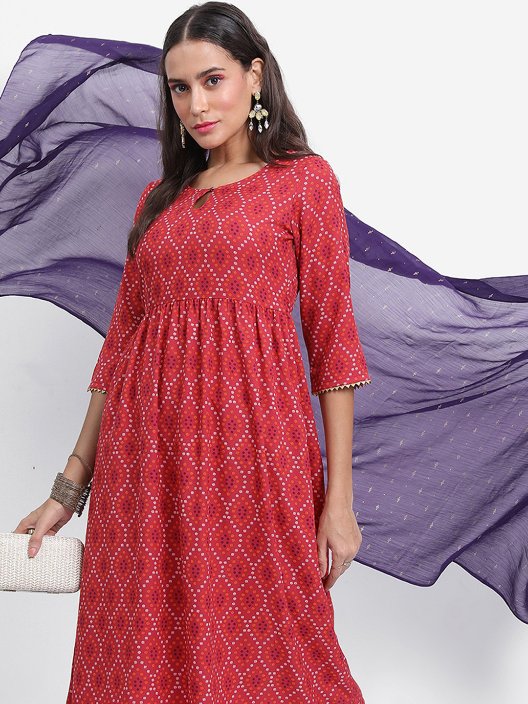 Buy Vishudh Geometric Printed A Line Kurta With Palazzos & Dupatta ...
