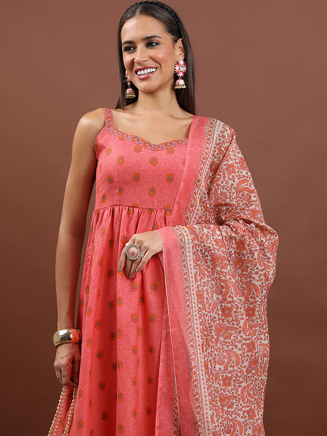 Buy Vishudh Floral Printed A Line Kurta With Palazzos & Dupatta - Kurta ...