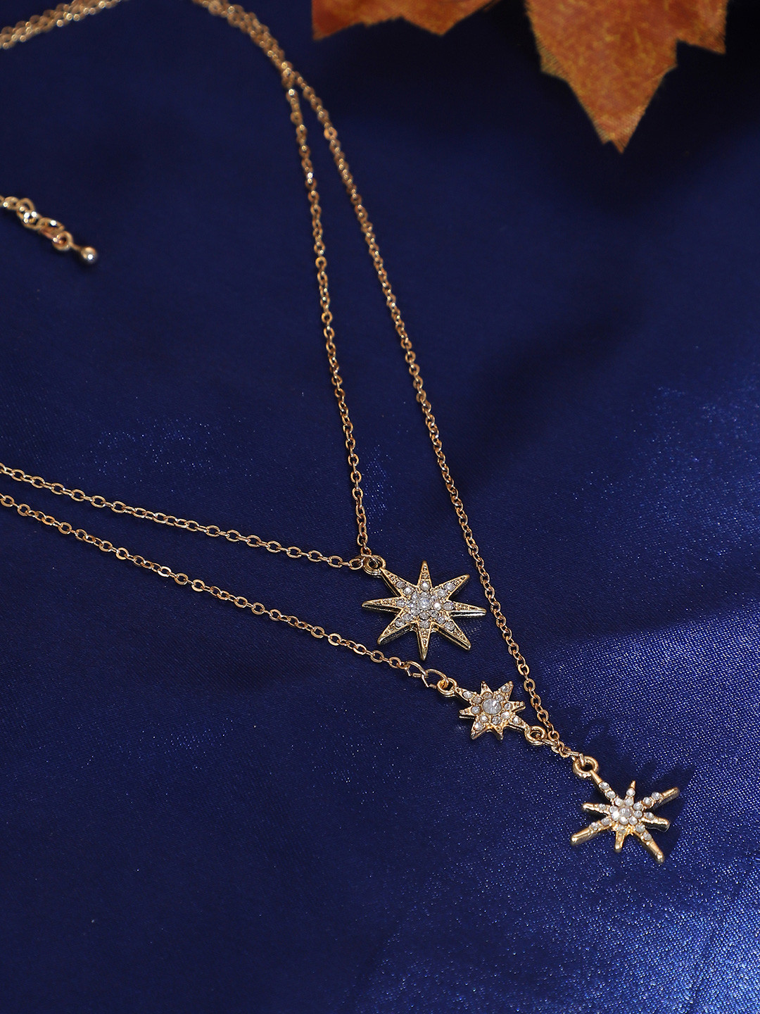 Buy ELLE Brass Gold Plated Star Shaped Chain Drop Necklace - Necklace ...