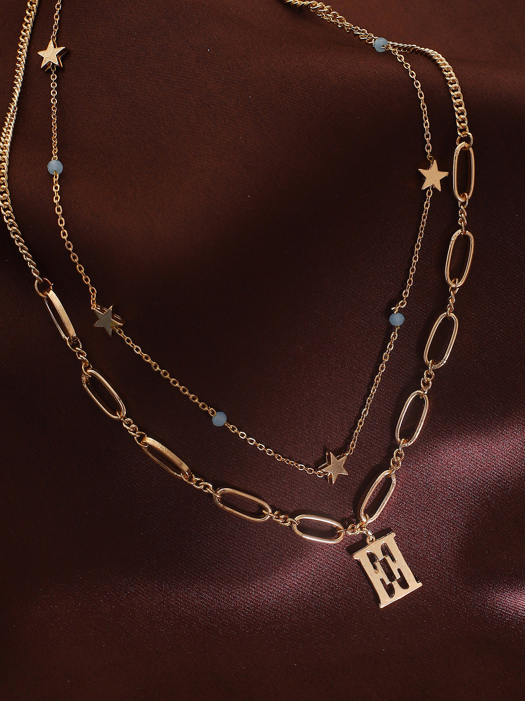 Buy ELLE Gold Plated Brass Layered Enamelled Double E Chain Necklace ...