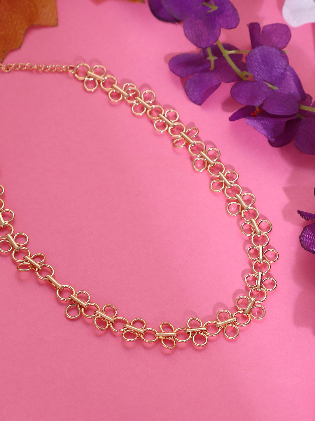 Buy ELLE Brass Gold Plated Interlinked Metal Chain - Necklace And ...