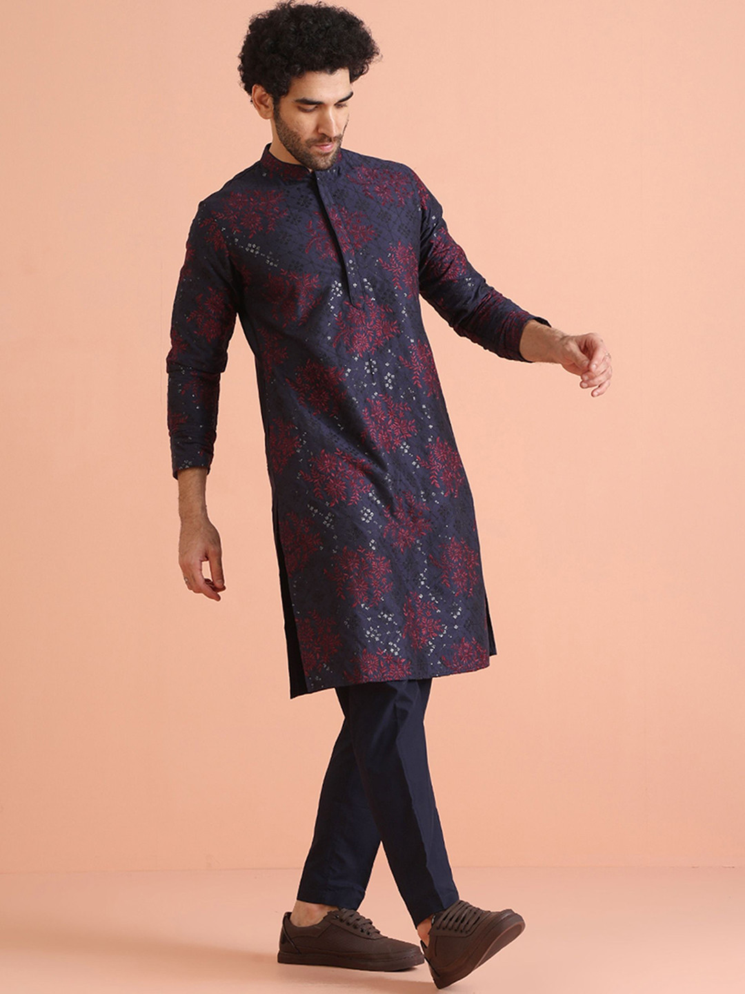 Buy KISAH Men Embroidered Regular Fit Thread Work Kurta Trouser Set ...