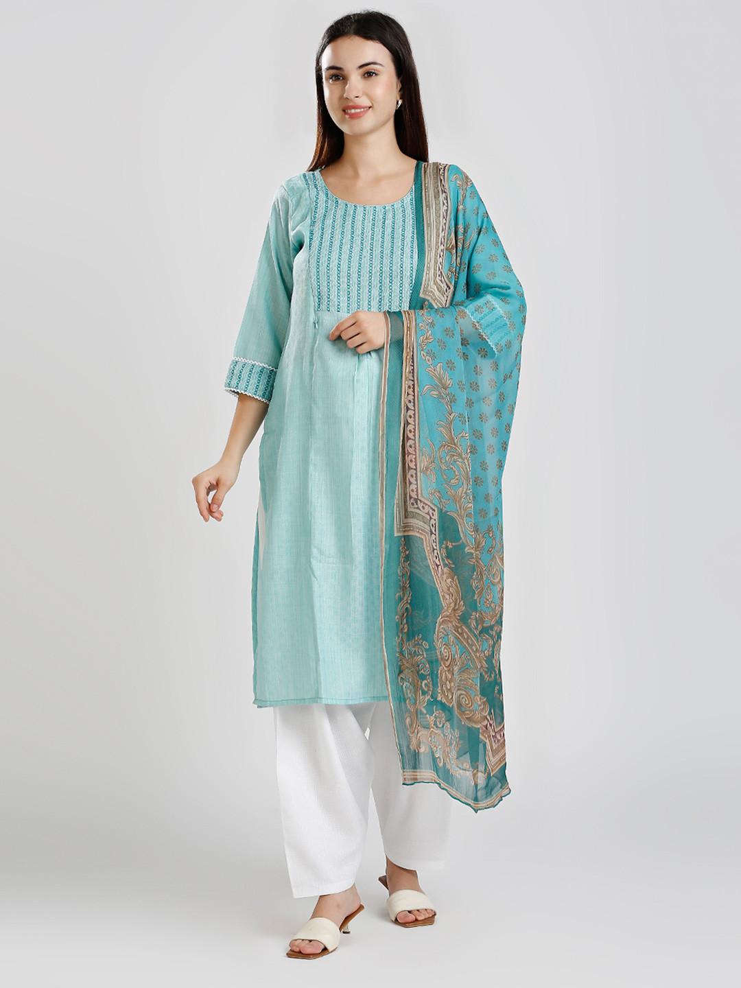 Buy DUMMY SHAPE Geometric Embroidered Pleated Maternity Straight Kurta ...