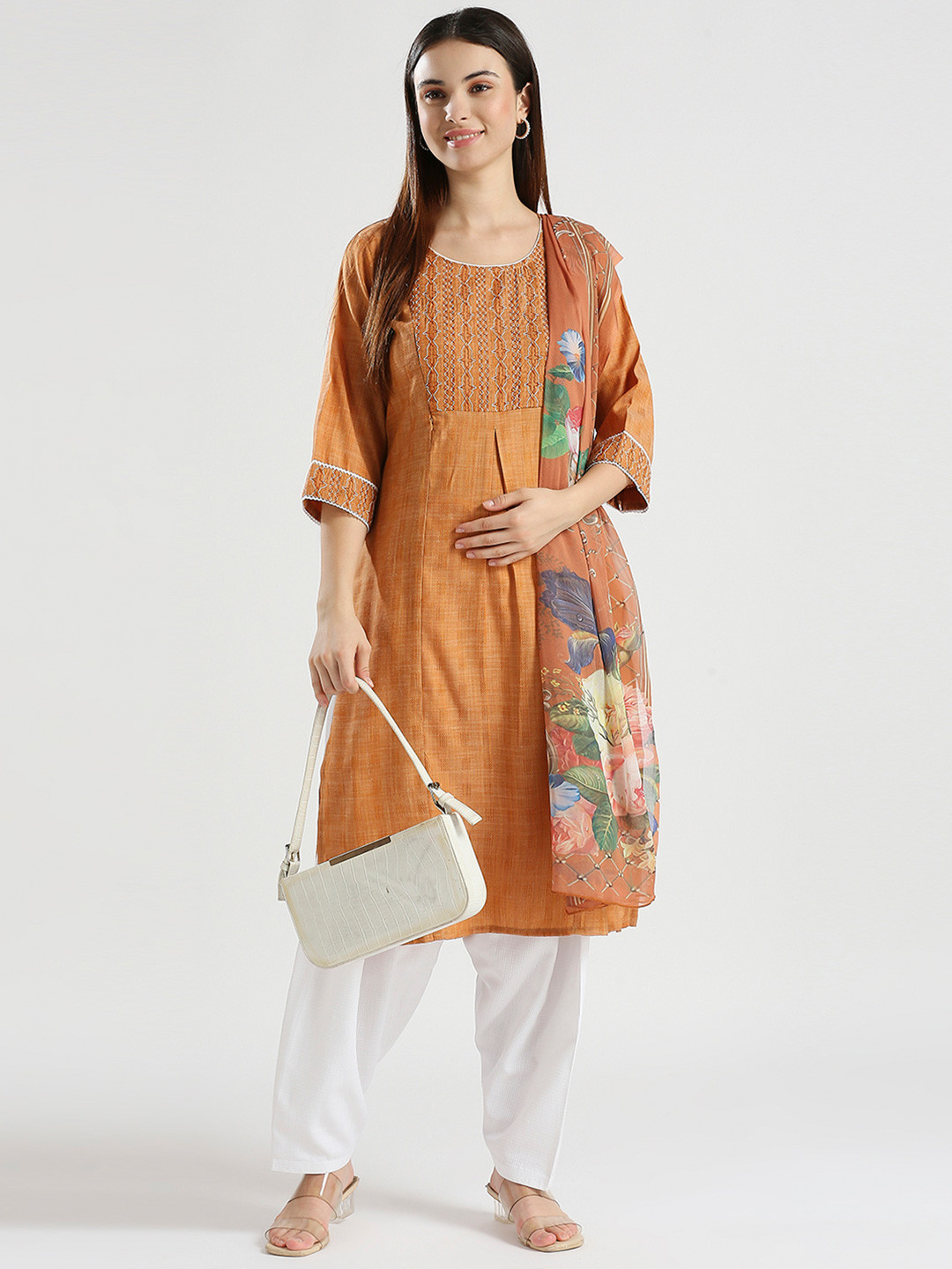 Buy DUMMY SHAPE Geometric Embroidered Maternity Straight Kurta With ...