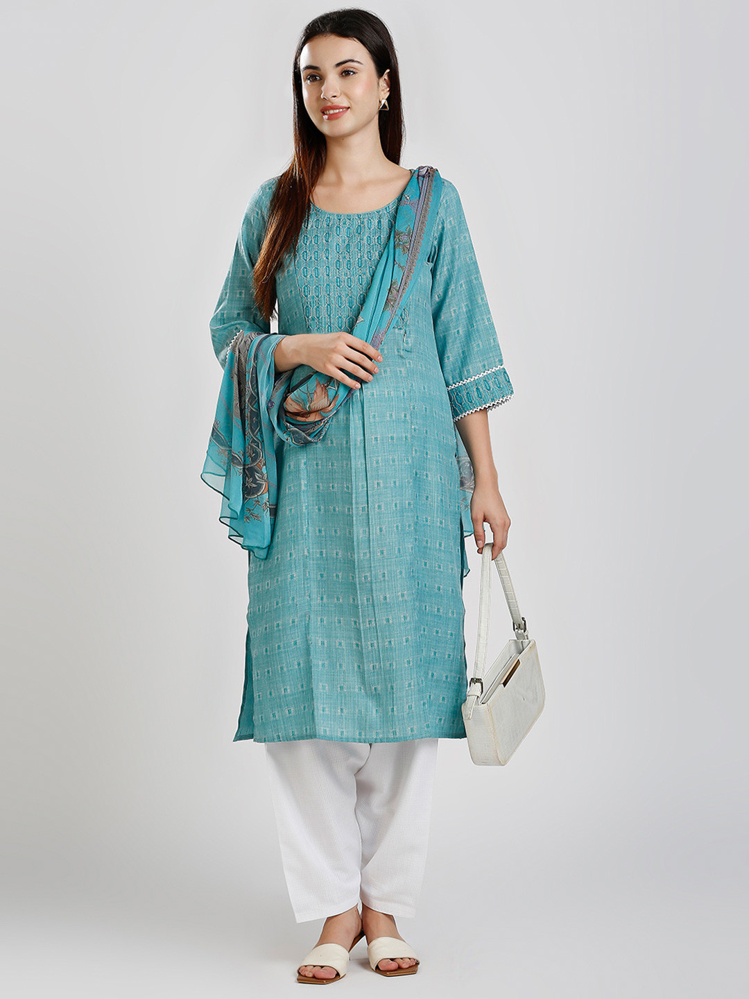 Buy DUMMY SHAPE Geometric Embroidered Maternity A Line Kurta With ...