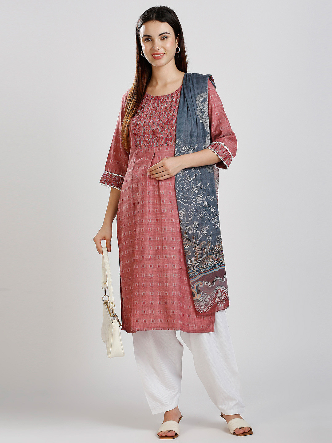 Buy DUMMY SHAPE Geometric Embroidered Pleated Maternity Straight Kurta ...
