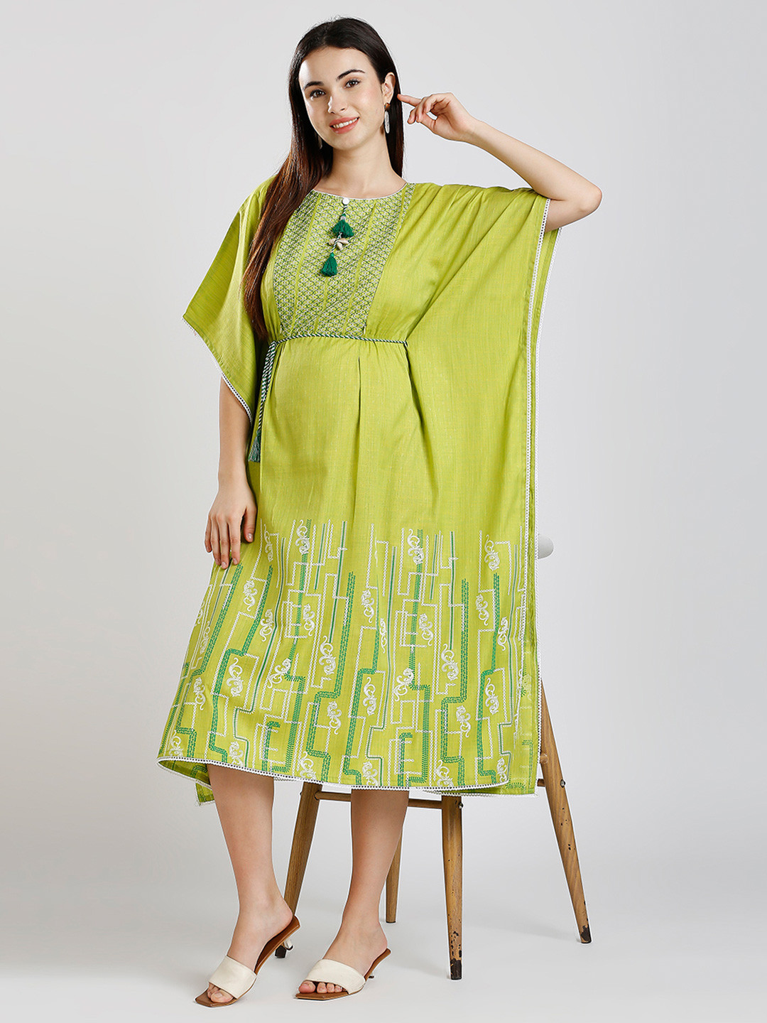 Buy DUMMY SHAPE Floral Embroidered Maternity Kaftan Ethnic Dress ...