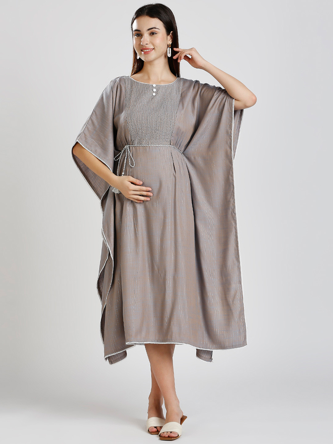 Buy DUMMY SHAPE Striped Embroidered Maternity Kaftan Dress - Kurtas for ...