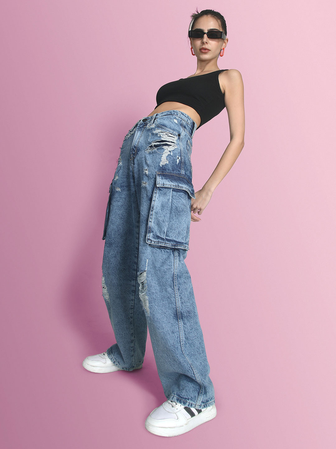 Buy Bene Kleed Women Relaxed Fit High Rise Highly Distressed Heavy Fade ...