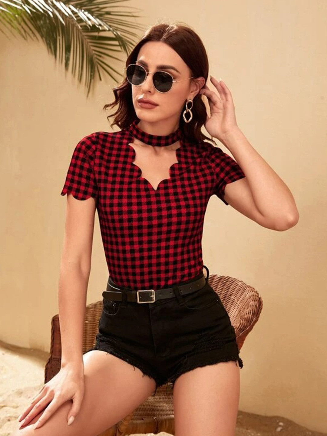 Buy Stylecast X Slyck V Neck Checked Top - Tops for Women 30862581 | Myntra